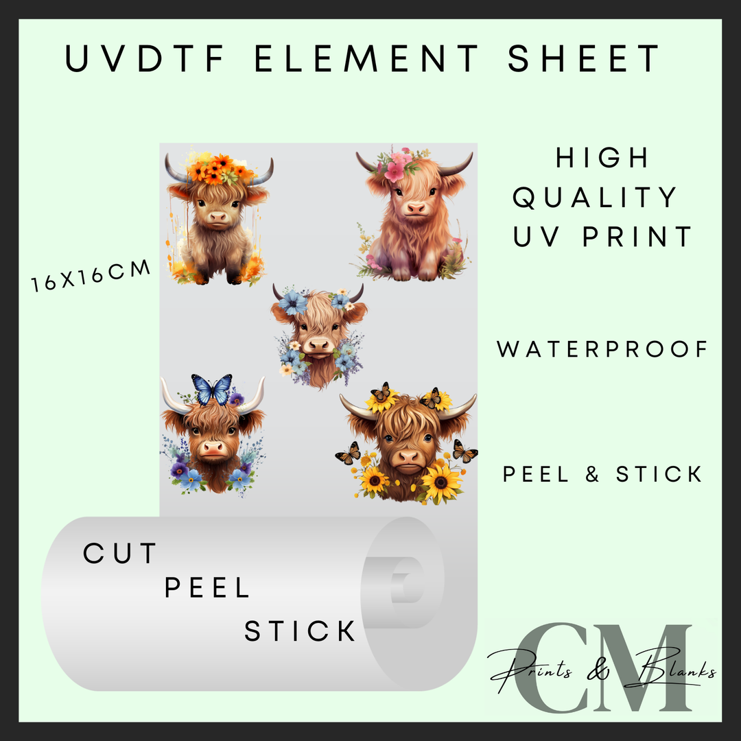 Highland cow Uvdtf element sheet – cmcraftsuk
