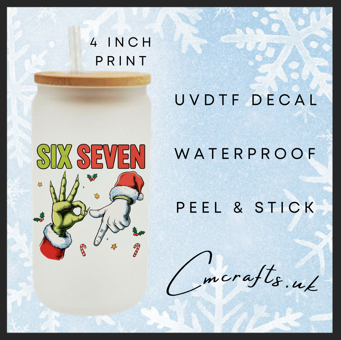Green & Santa 6 7 Uvdtf single decal (4”, 10cm) – cmcraftsuk