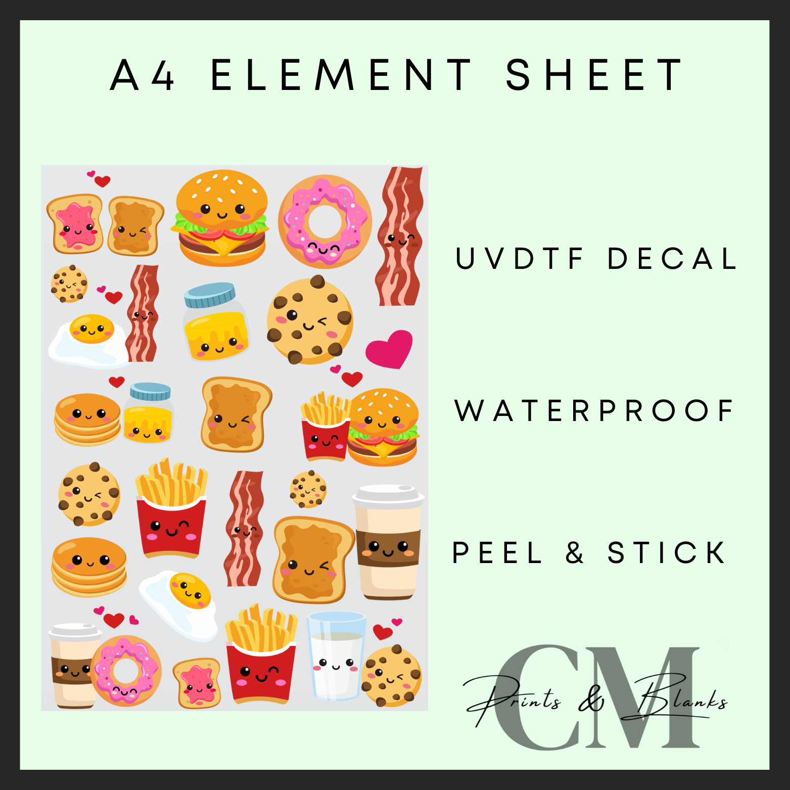Kawaii foods A4 uvdtf element sheet – cmcraftsuk