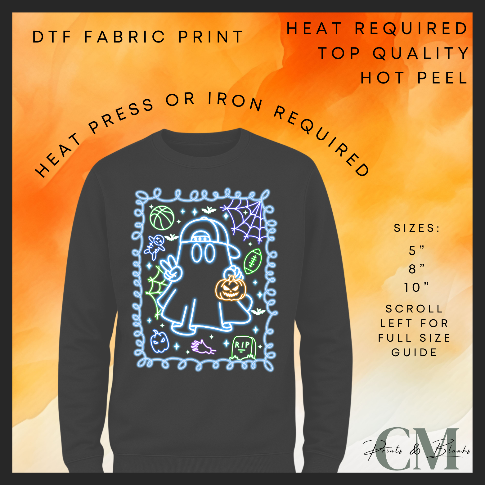 Blue neon ghost DTF transfer – cmcraftsuk